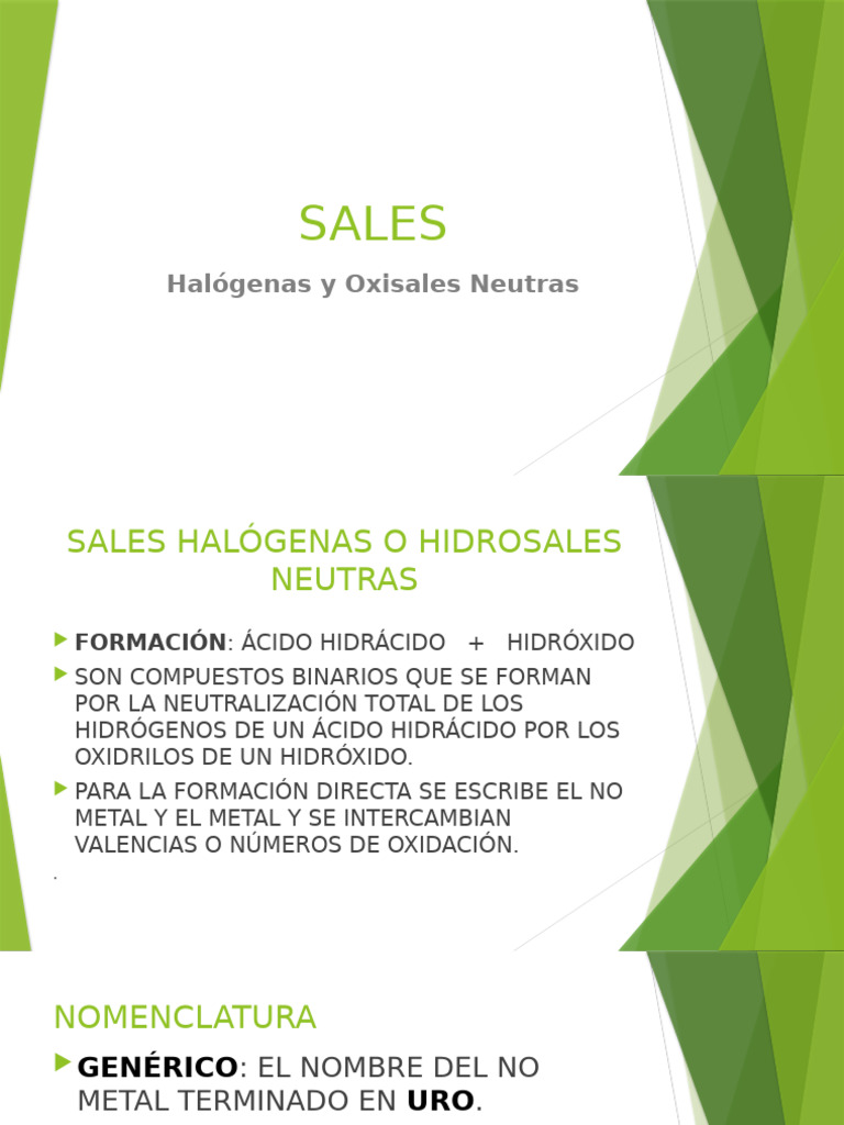 4 Sales Halógenas y Oxisales Neutras | PDF | Sal (química) | Ácido