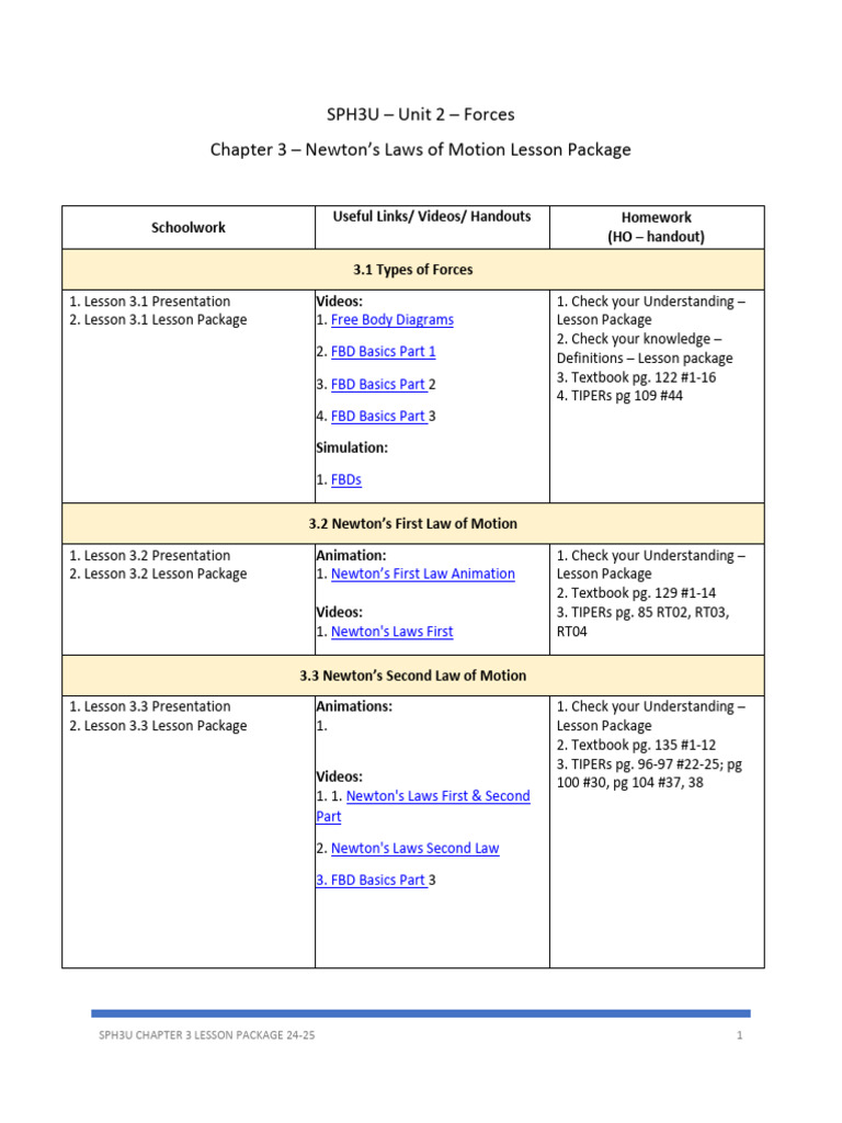 SPH3U Lesson Packages | PDF | Force | Acceleration