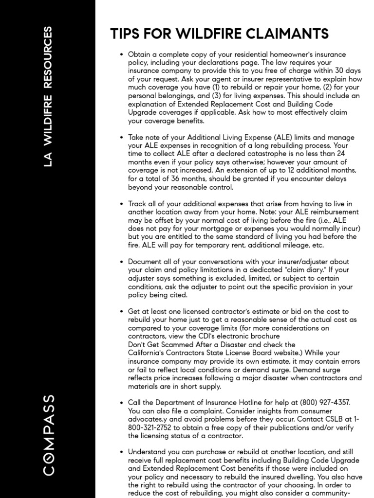 Tips For Wildfire Claimants LA Wildfires 2025 Compass | PDF | Cost Of ...