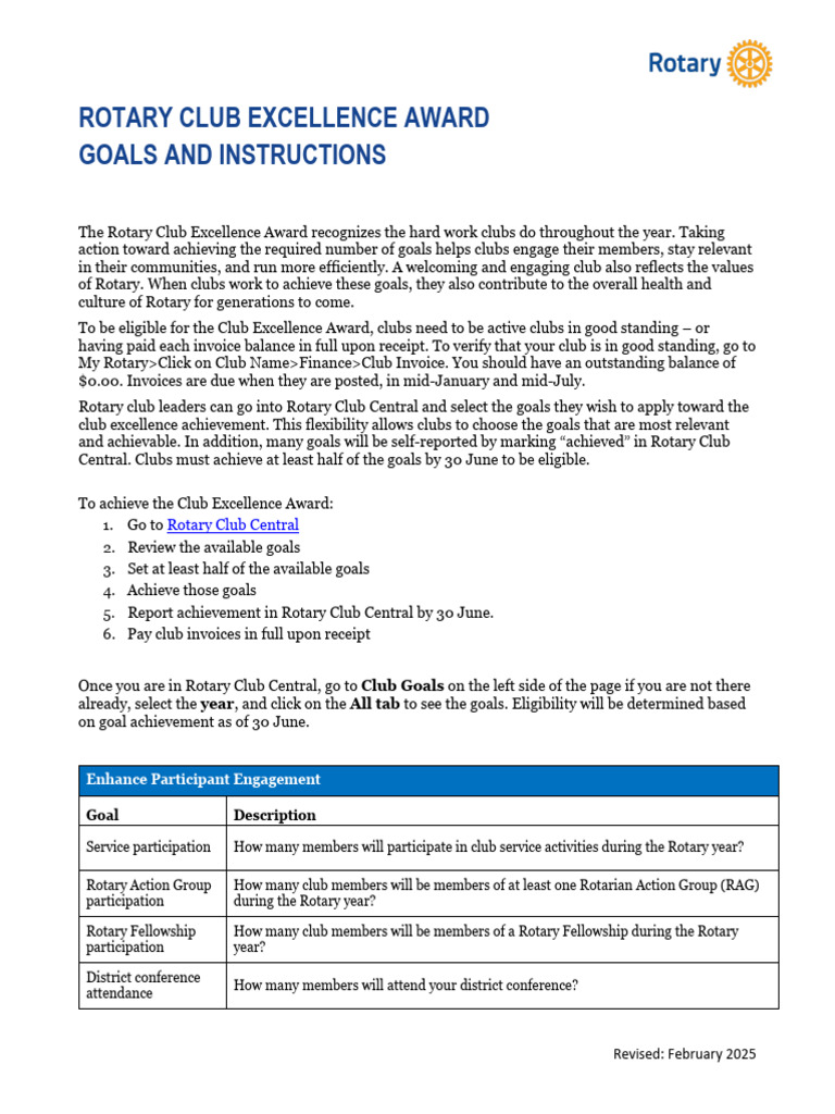 Rotary Club Excellence Award | PDF
