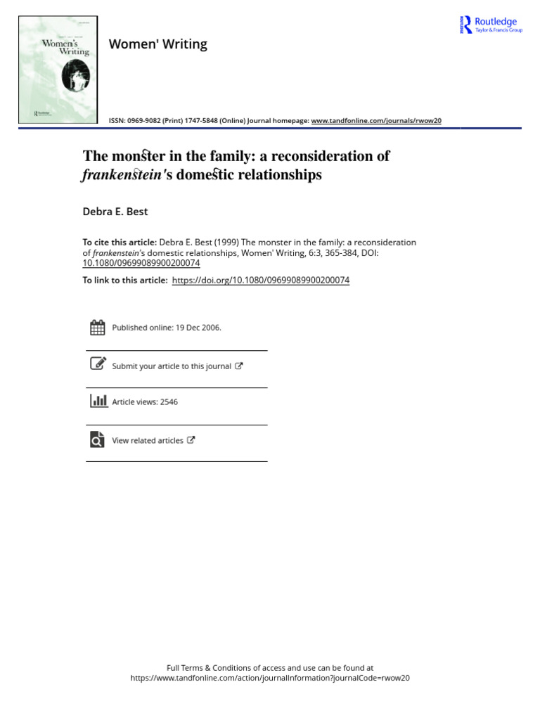 The Monster in The Family A Reconsideration of Frankenstein S Domestic ...