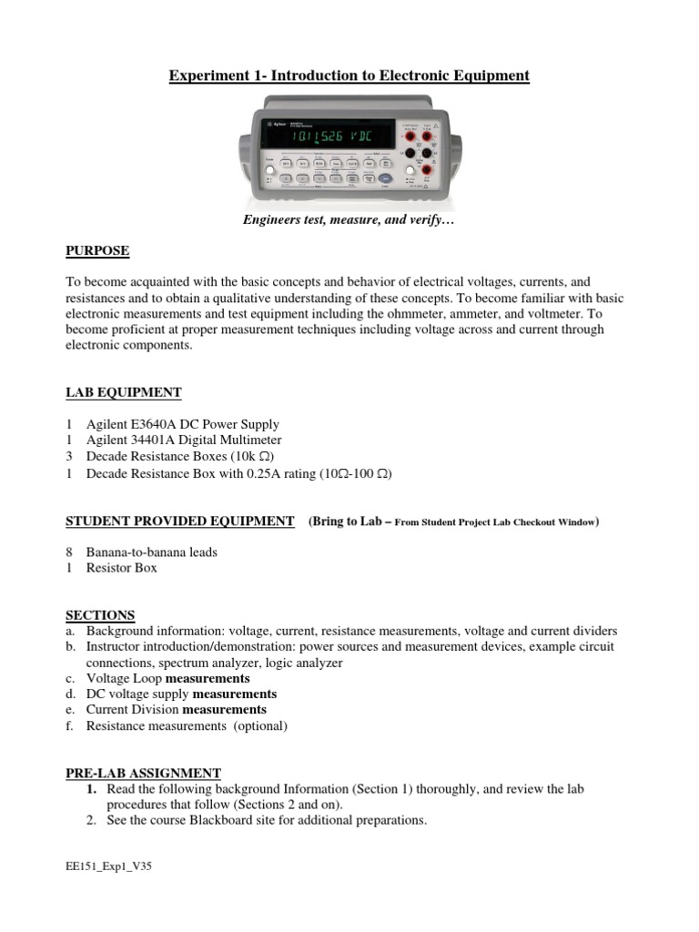 Experiment 1-Introduction To Electronic Equipment: Purpose | PDF ...