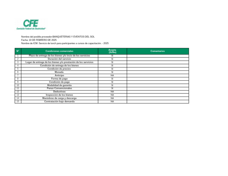 Formato Condiciones Comerciales | PDF