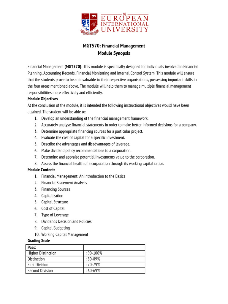 Financial Management Course Overview | PDF