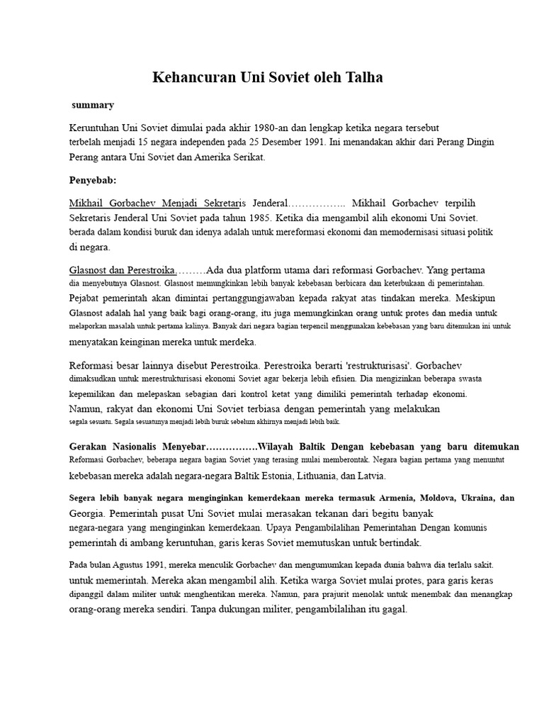 Kehancuran Uni Soviet Oleh Talha | PDF