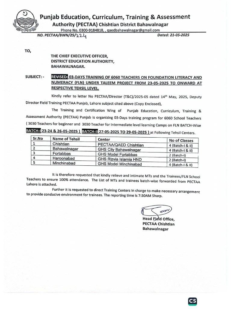 Revised Dates-FLN Training | PDF