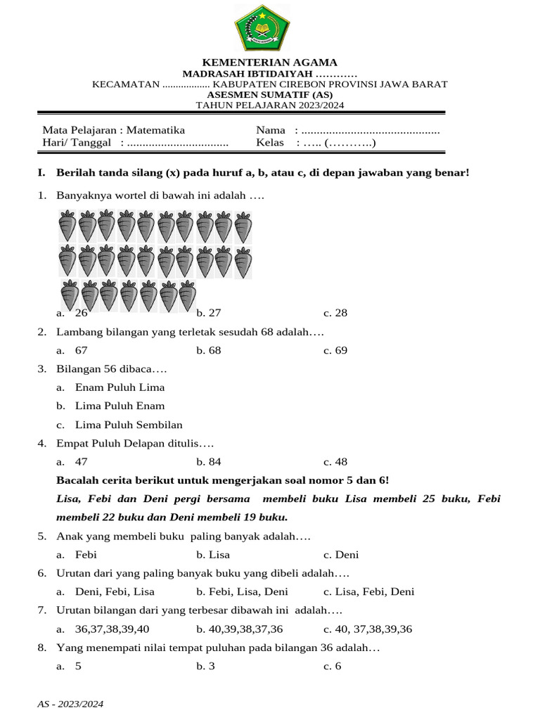 SOAL MATEMATIKA 1 Ok | PDF