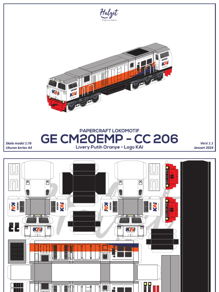 (Halzet) Papercraft Lokomotif CC 206 - KAI - CDR | PDF