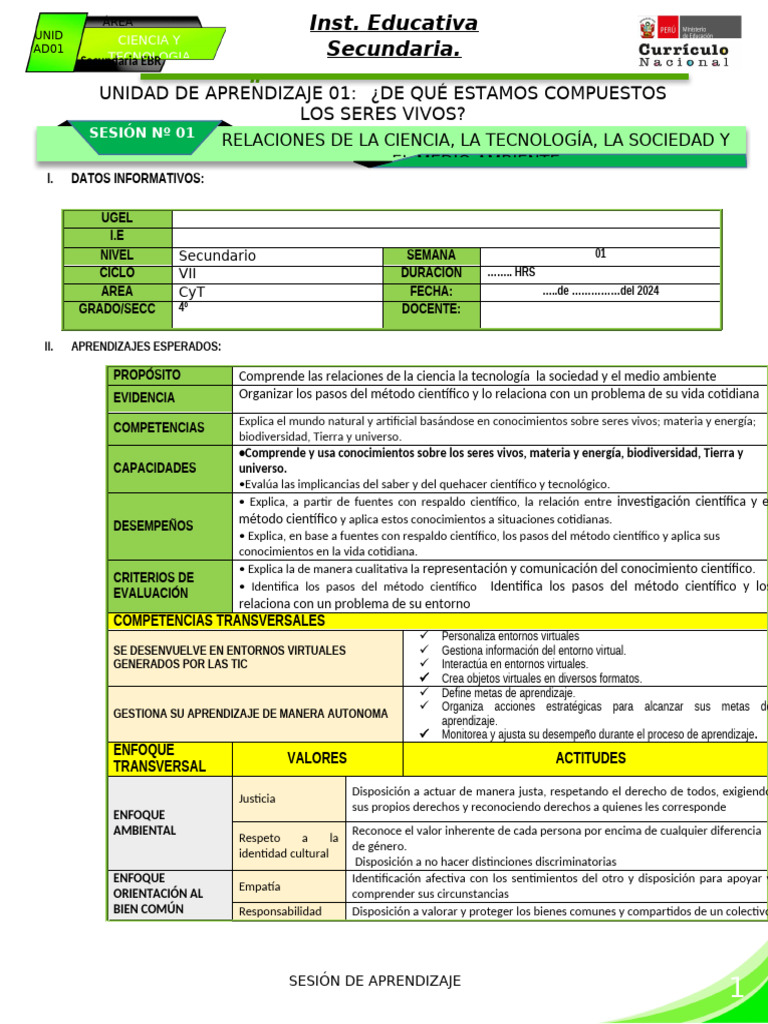 A_4º_SES_ACT_1-CYT-UND_1 (2) | PDF | Aprendizaje | Maestros