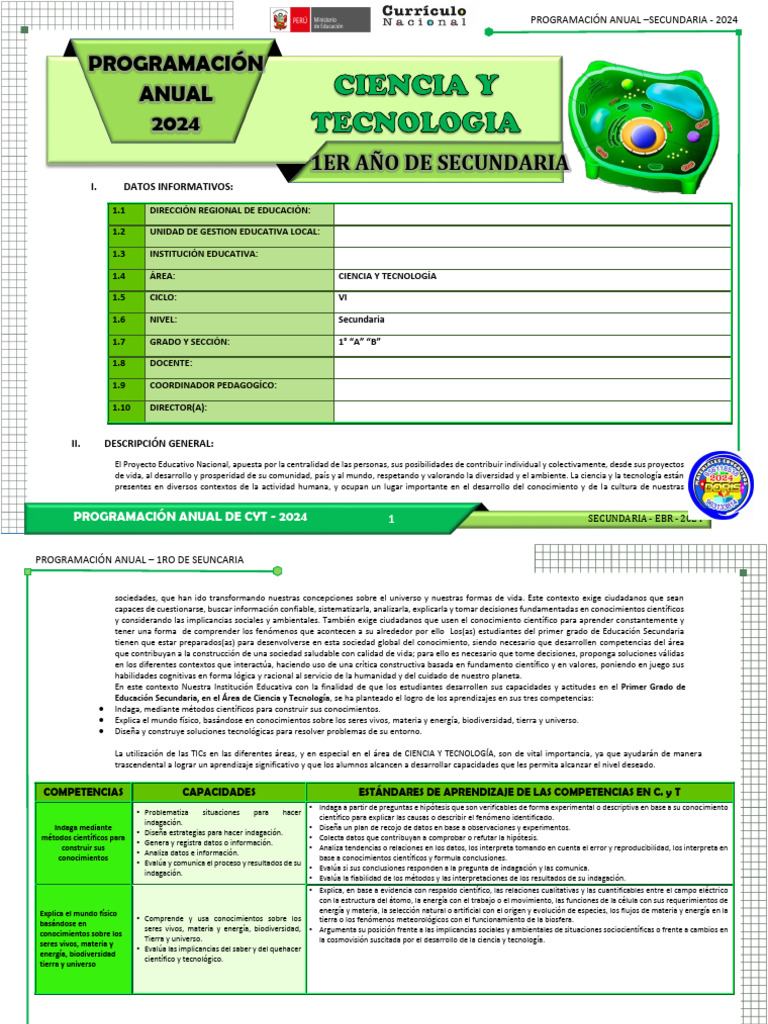 Programación Anual1º Cyt - 2025 | PDF | Plantas | Conocimiento