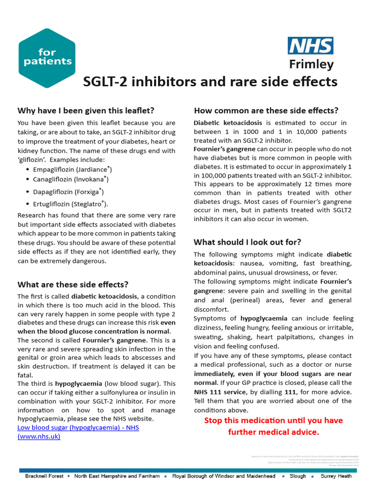 SGLT2 Inhibitors and Rare Side Effects - Patient Information Leaflet ...