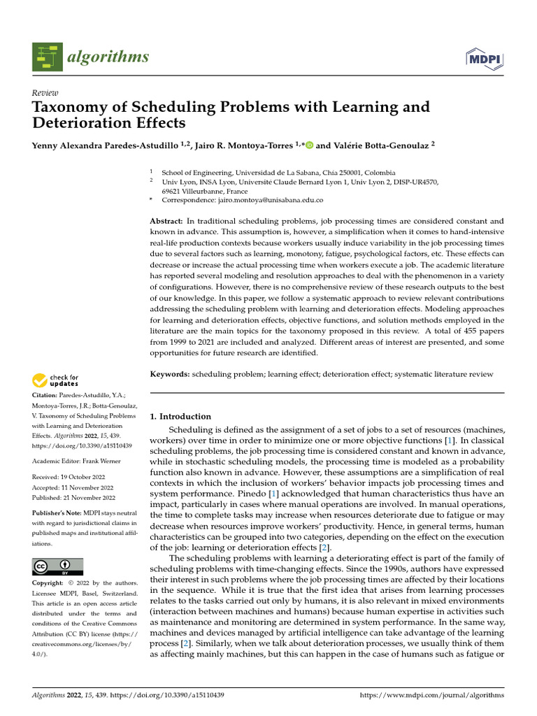 Taxonomy of Scheduling Problems With Learning and Deterioration Effects | PDF | Learning | System