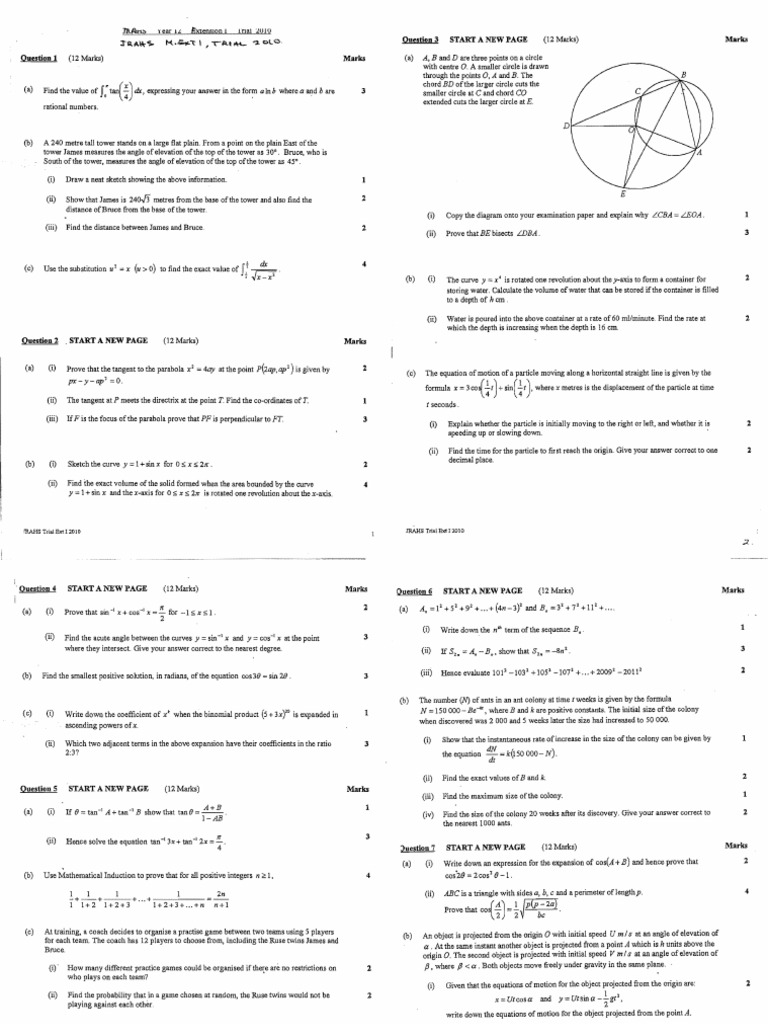 James Ruse 2010 3U Trials & Solutions | PDF | Analytic Geometry | Euclidean Geometry