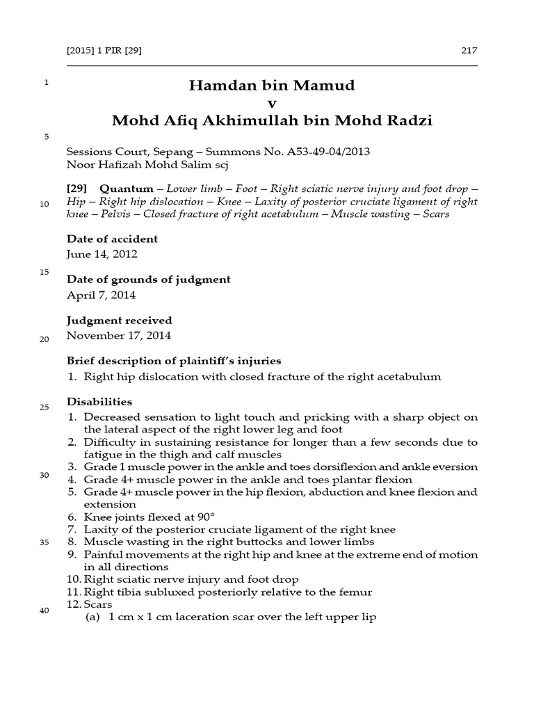 Hamdan Bin Mamud V Mohd Afiq Akhimullah Bin Mohd Radzi (2015) 1 PIR | PDF | Anatomical Terms Of ...