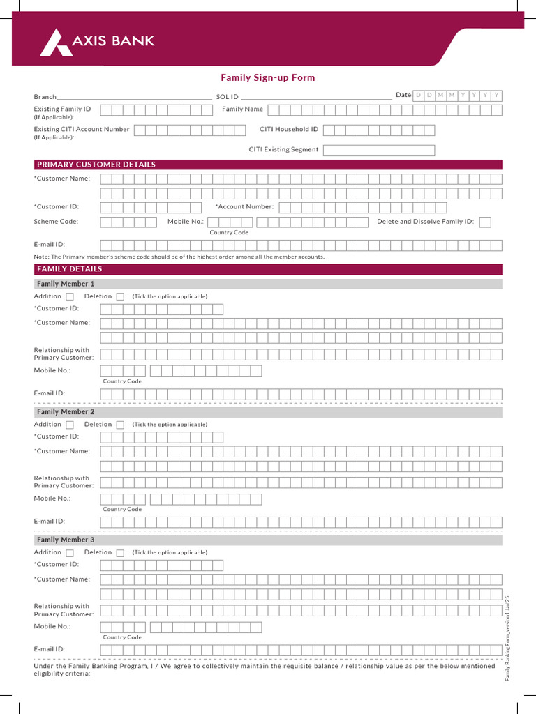 Axis Family Banking Sign-Up Form | PDF | Banks | Savings Account