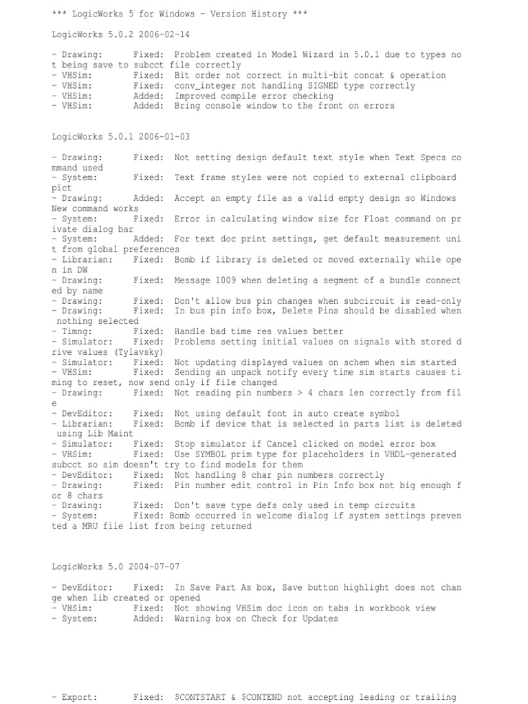 LogicWorks 5 Version History Summary | PDF | Vhdl | Software Engineering