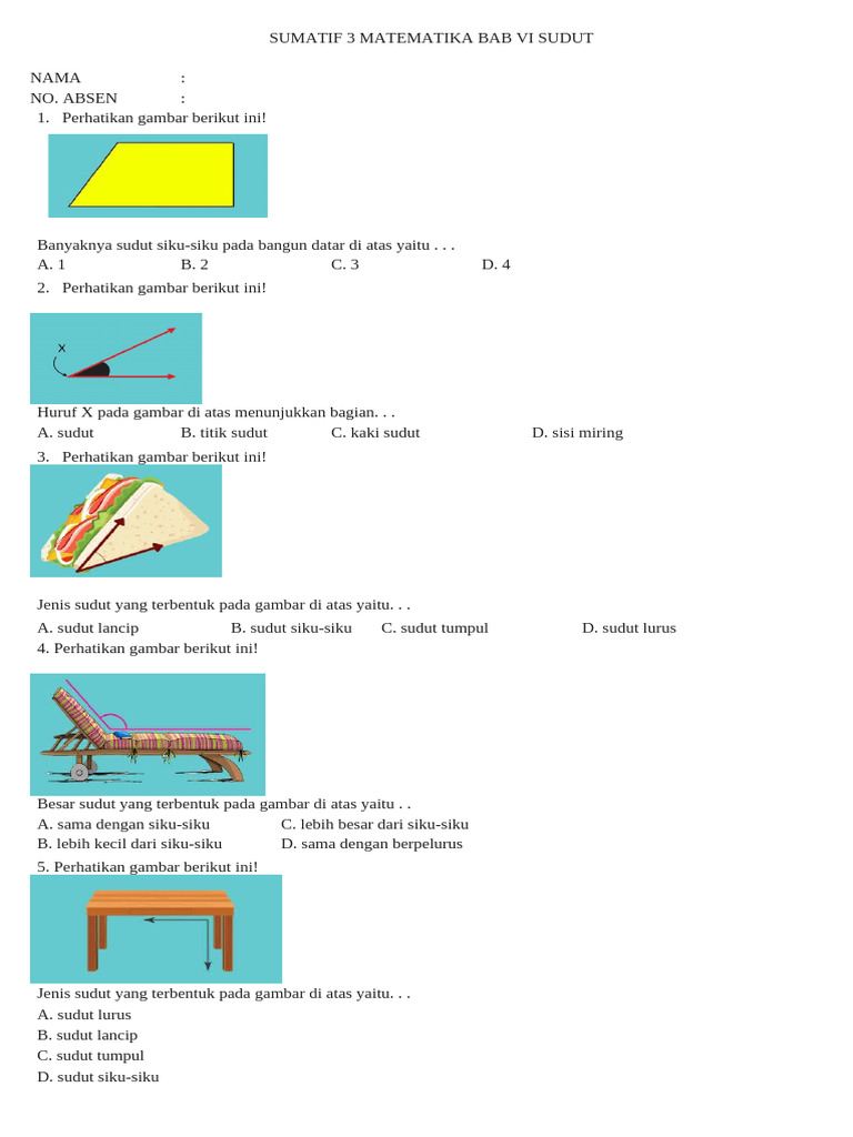 Diaryguru.com-Soal Matematika Kelas 5 Sudut Kurikulum Merdeka | PDF