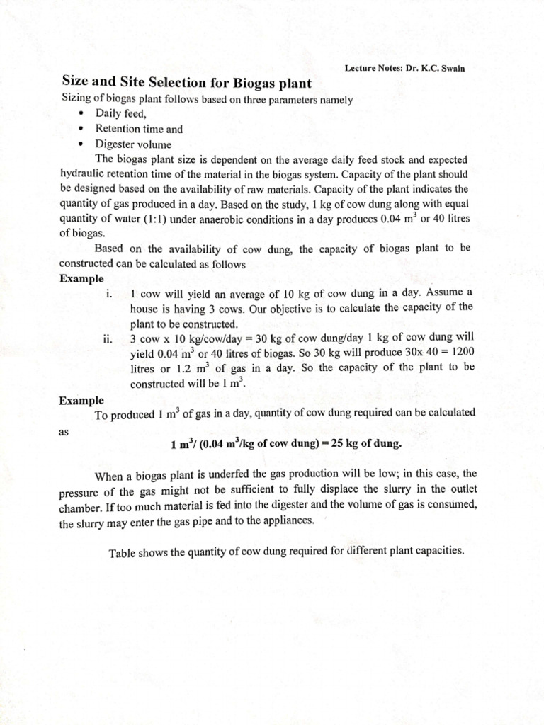 Size and Selection of Biogas Plant | PDF