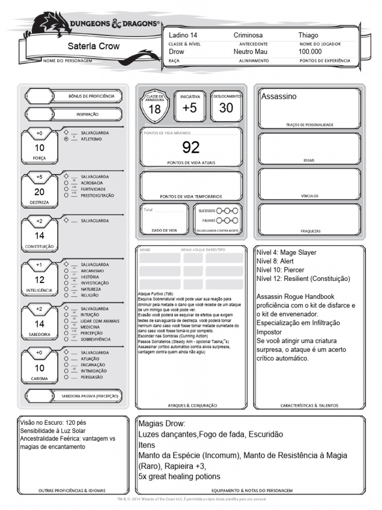 Ficha Alternativa D&D 5E - PT-BR (Editável) | PDF | Dungeons & Dragons (jogo) | Jogos