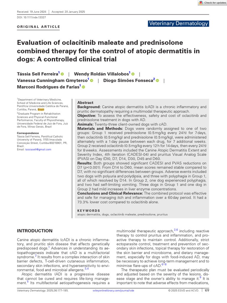 Evaluation of oclacitinib maleate and prednisolone combined therapy for ...
