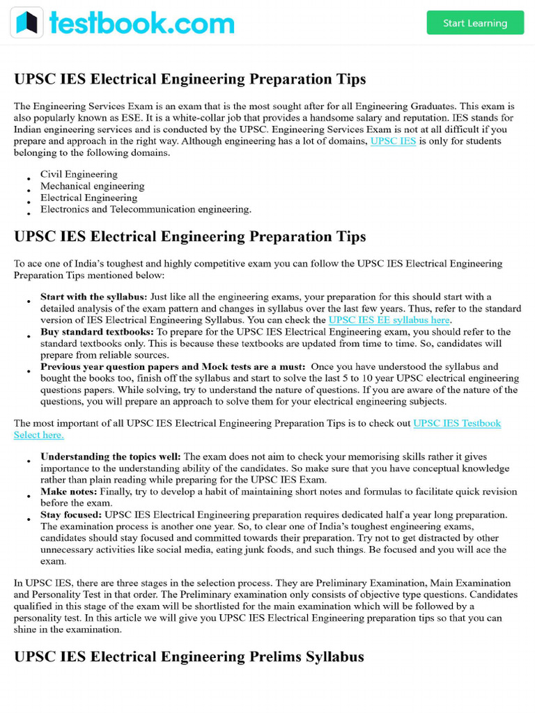 UPSC IES Electrical Engineering Preparation Tips | PDF