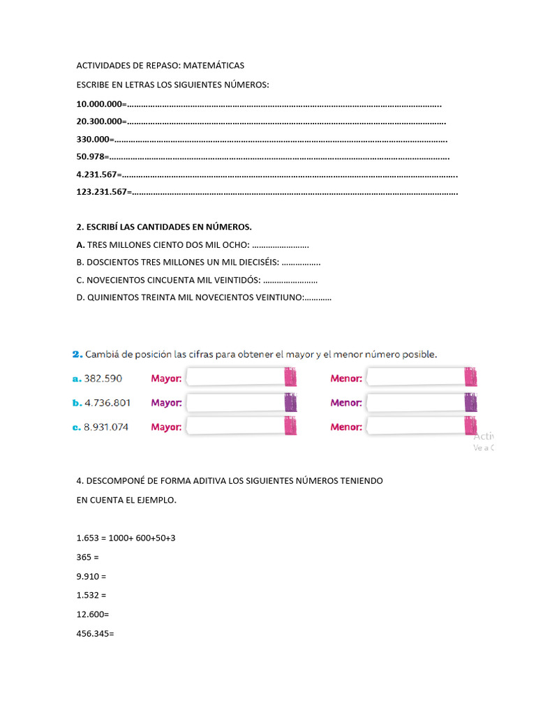 Actividades de Repaso en Matemáticas | PDF