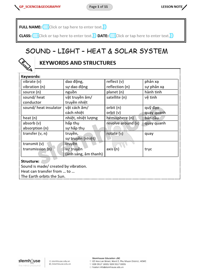 GP Science Sound Light Heat Solar Lesson | PDF | Sun | Bodies Of The ...