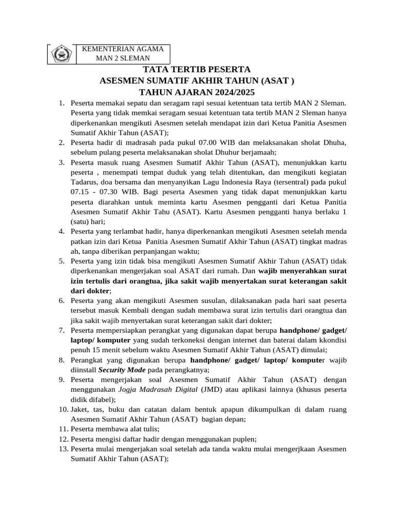Tata Tertib Peserta ASAT 20242025 | PDF