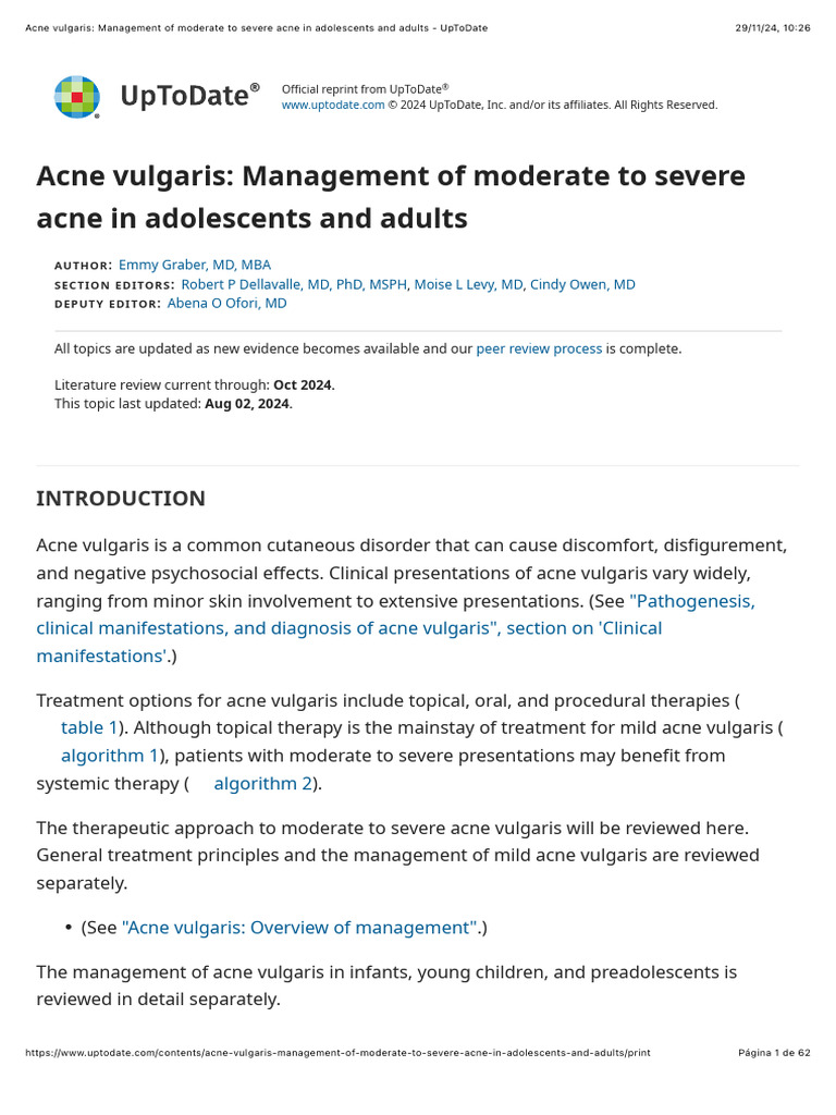 Acne Vulgaris: Management of Moderate To Severe Acne in Adolescents and ...
