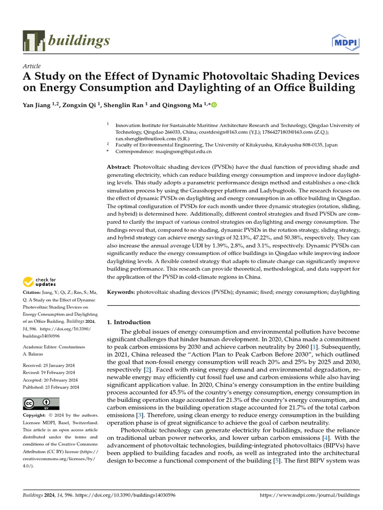 A Study On The Effect of Dynamic Photovoltaic Shading Devices On Energy ...