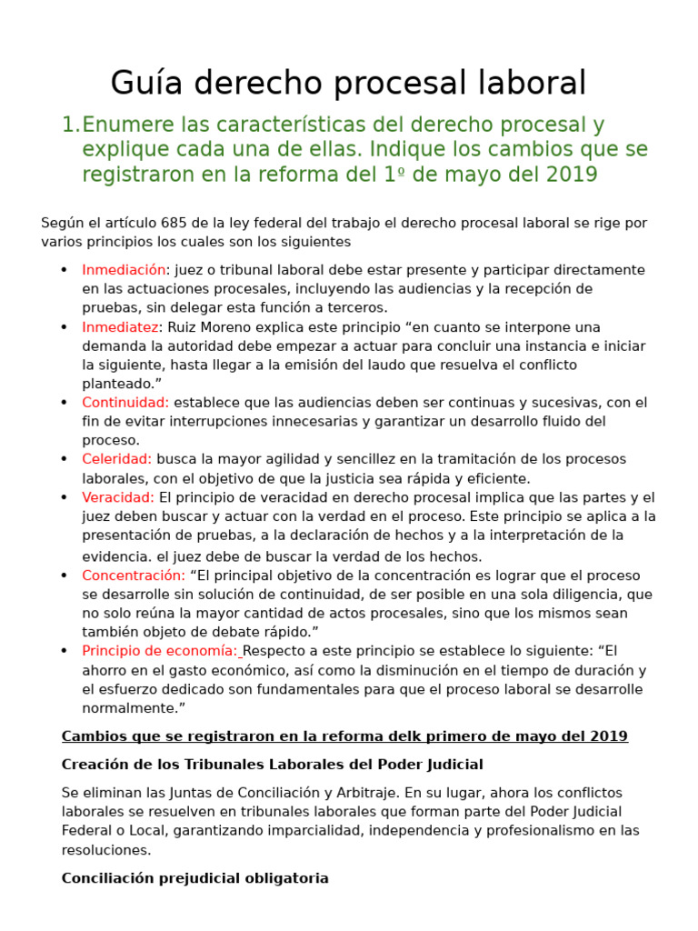 Guía Derecho Procesal Laboral | PDF | Derecho laboral | Ley procesal