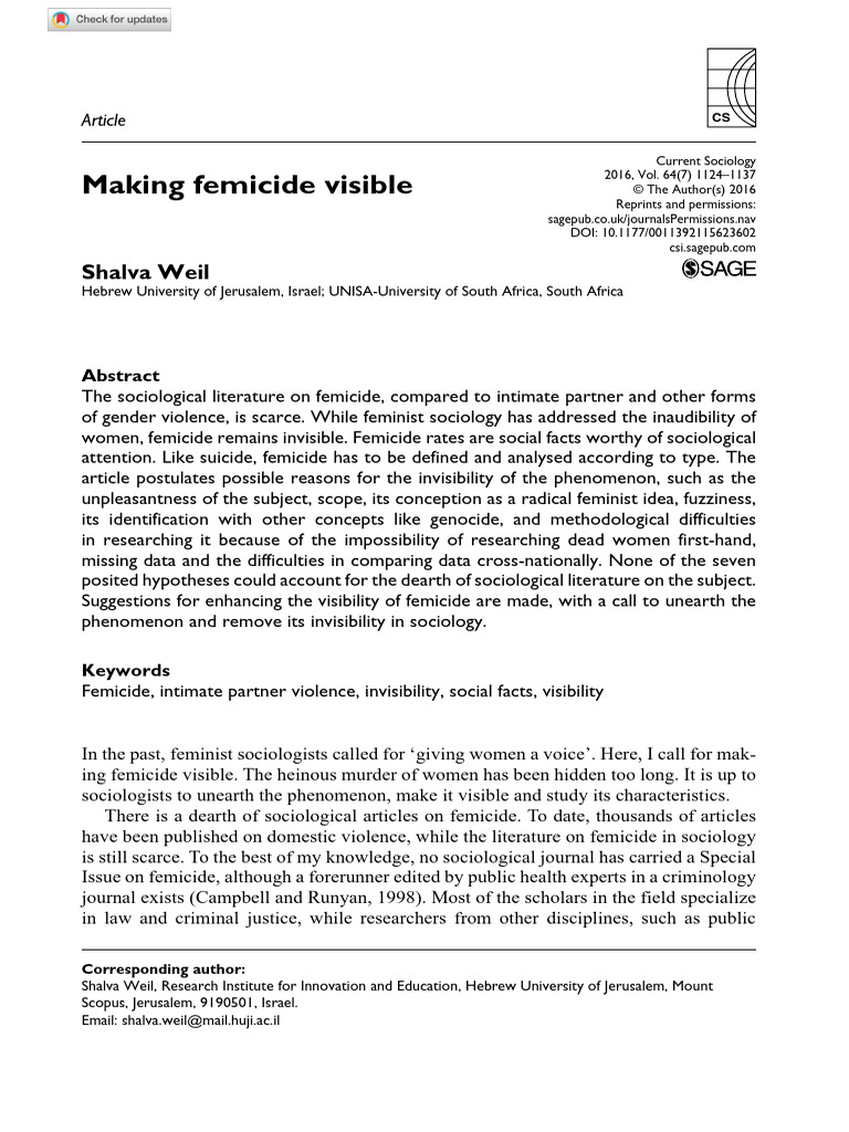 Weil 2016 Making Femicide Visible | PDF | Sociology | Woman