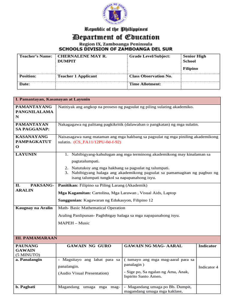 SHS Lesson Plan | PDF