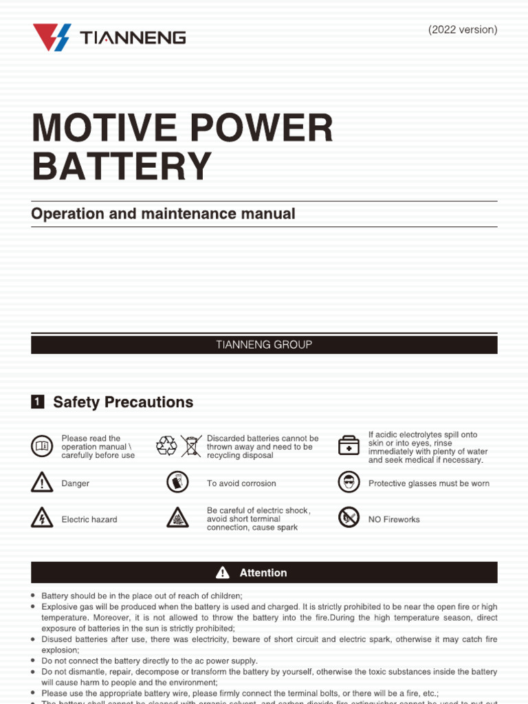 Motive Power Battery Operating and Maintenance Manual | PDF