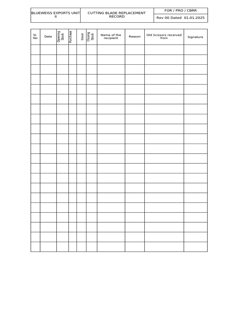 Cutting Blade Replacement Record | PDF