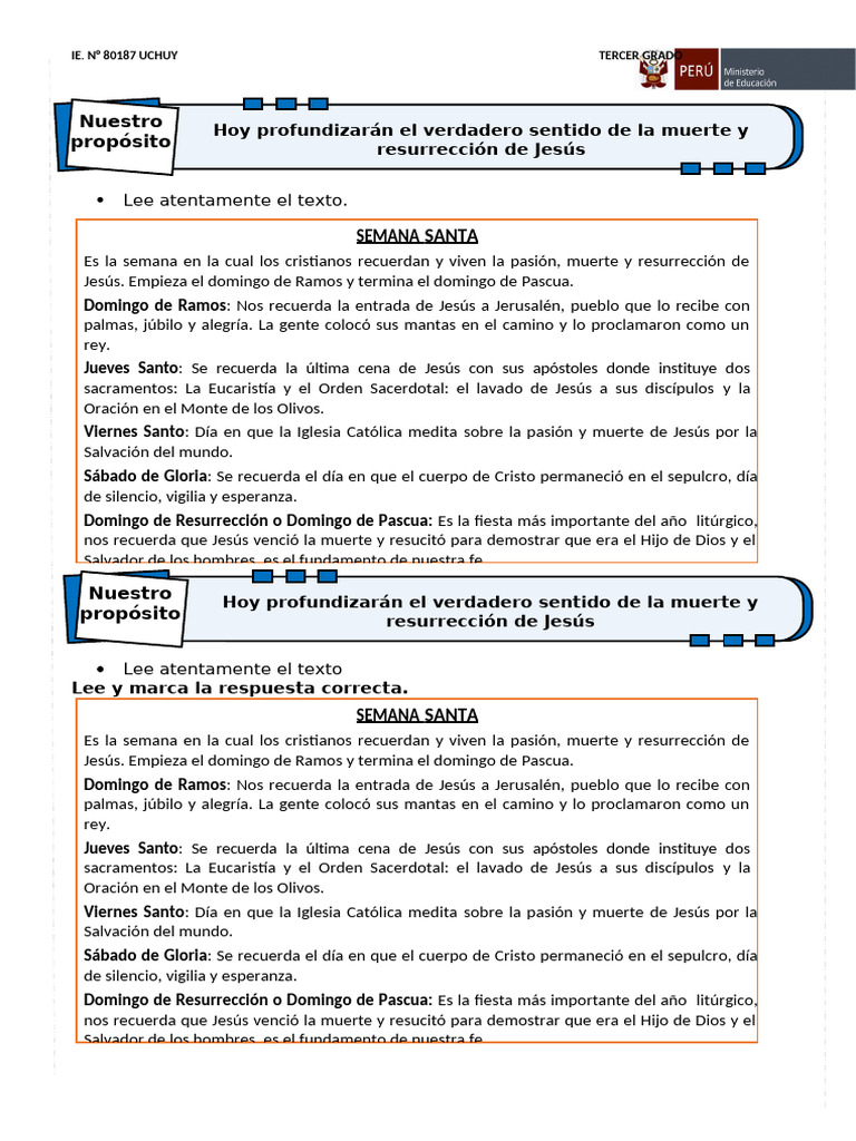 Ficha 05 Reli-unidad 1 | PDF | Pascua de Resurrección | Año litúrgico