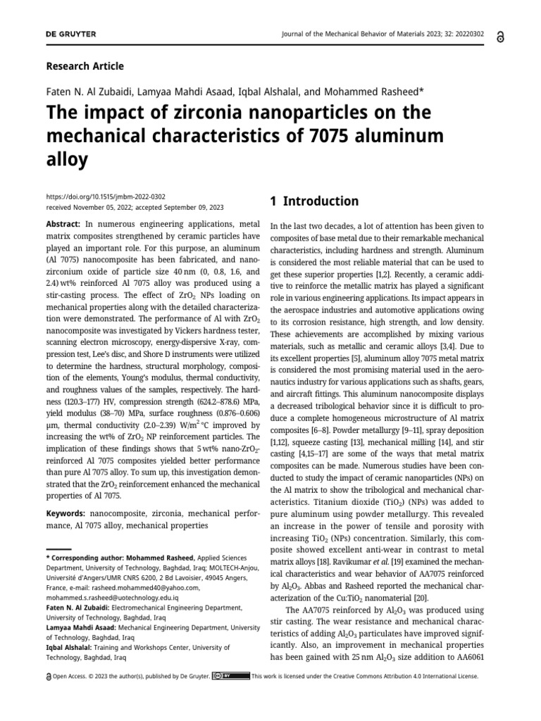 The Impact of Zirconia Nanoparticles On The Mechan | PDF | Composite ...