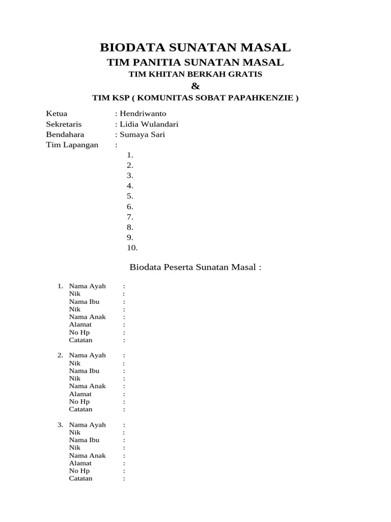 Biodata Sunatan Masal | PDF