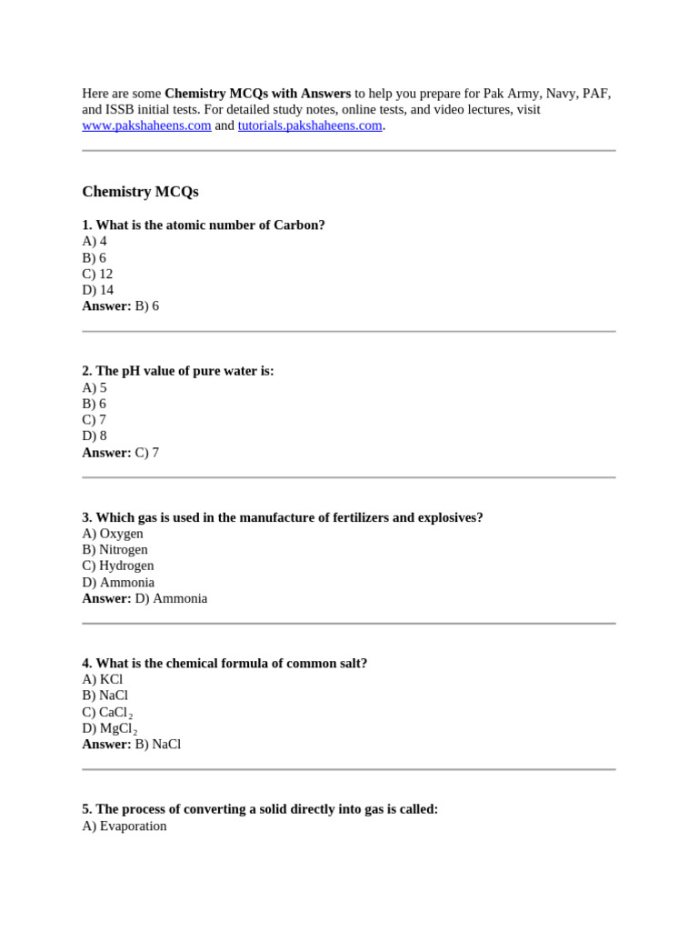 Chemistry Mcqs | PDF