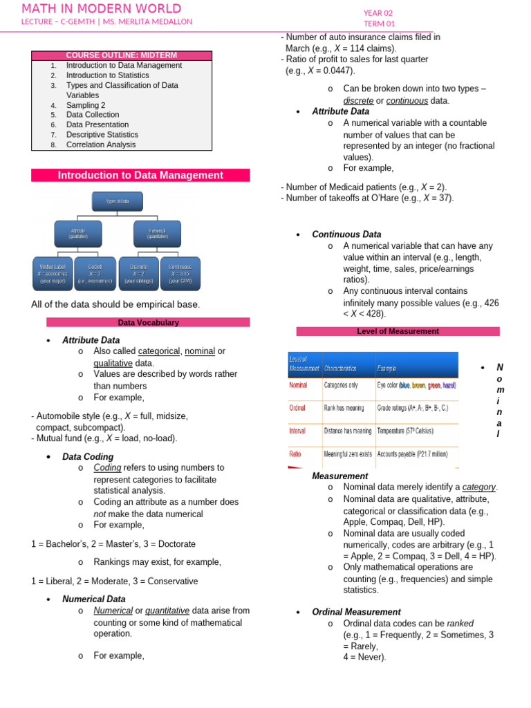 MATH_-NOTES-TERM-01-MIDTERMS | PDF | Variance | Arithmetic Mean