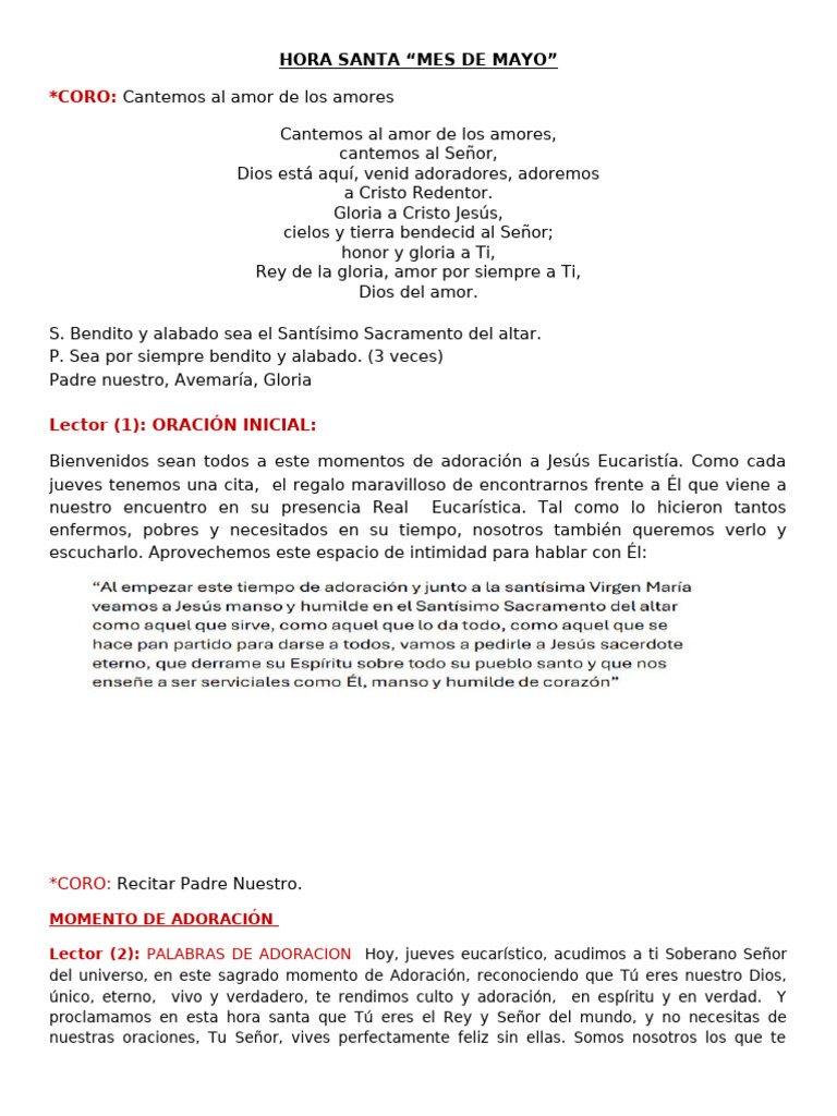Hora Santa de Adoración Eucarística | PDF | eucaristía | Oración
