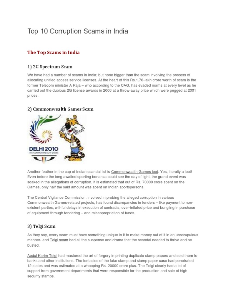 Top 10 Corruption Scams in India | PDF | Misconduct | Crime & Violence
