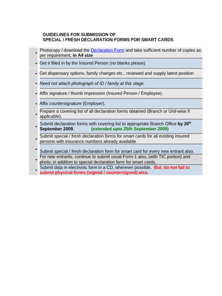 ESIC Guidelines For Submission of Special Fresh Declaration Form For ...