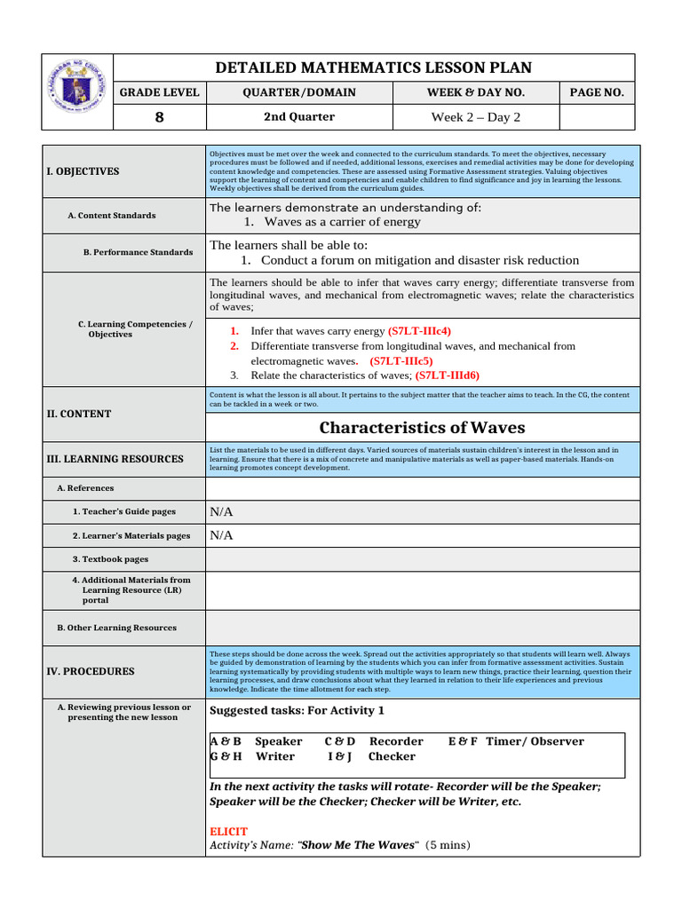 Lesson Plan - CO1 2022 | PDF | Waves | Earthquakes