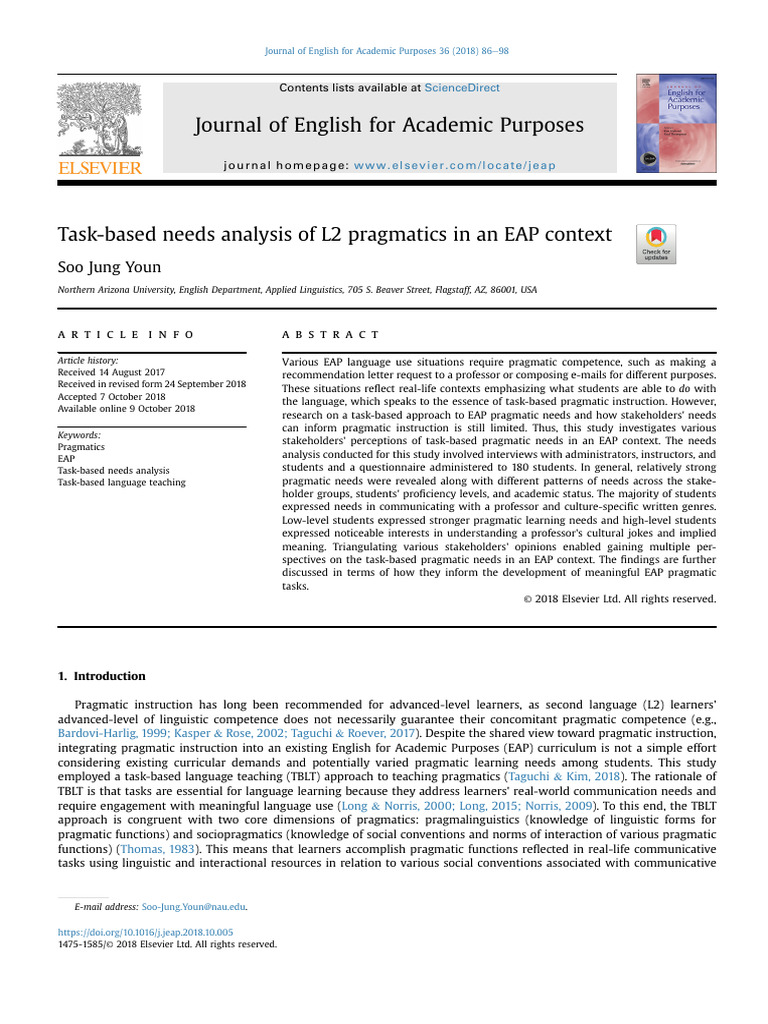 Task-Based Needs Analysis of L2 Pragmatics in An EAP Context | PDF | Curriculum | Learning