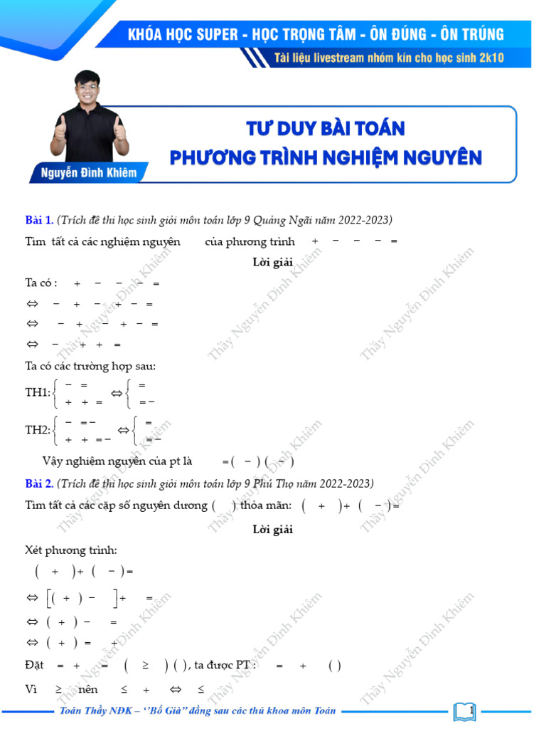 Tư Duy Bài Toán Phương Trình Nghiệm Nguyên - Chuyên - Hsg | PDF