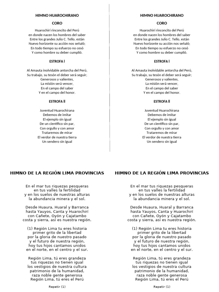 Himno Huarochirano y Región Lima | PDF