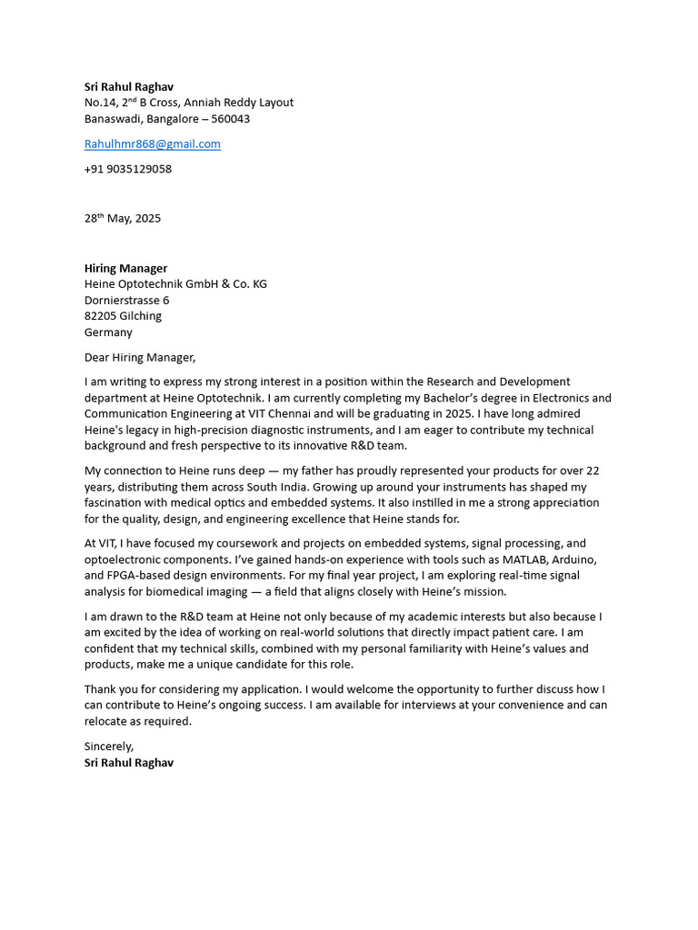 Heine Cover Letter | PDF