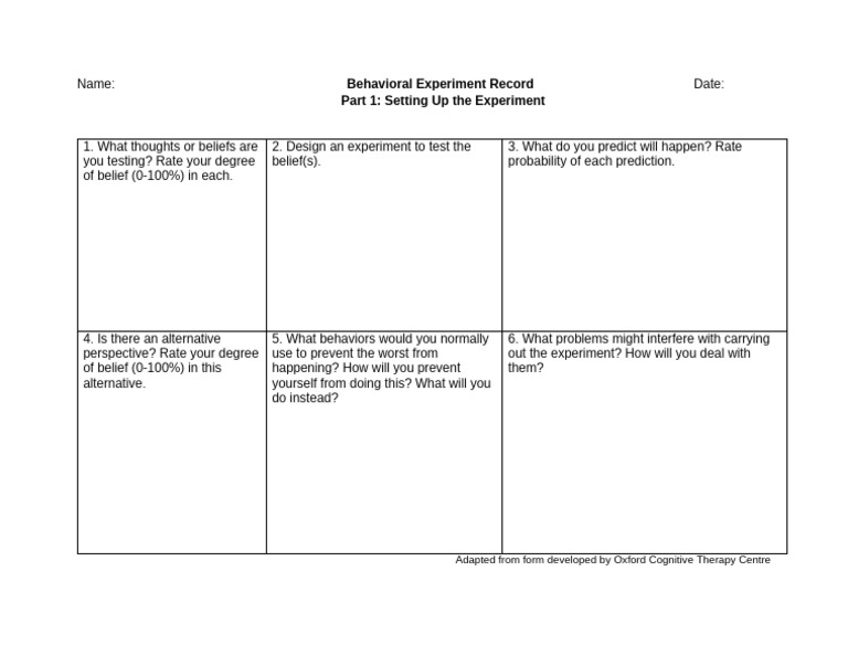 Behavioral Experiment Record Part 1: Setting Up The Experiment | PDF