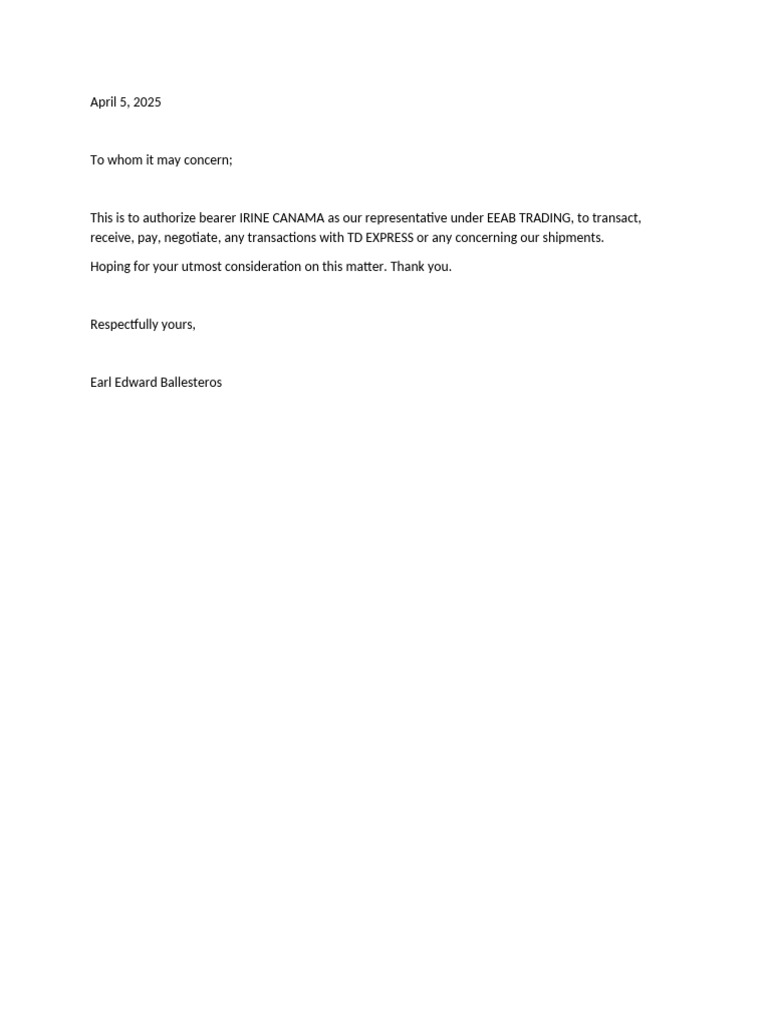 Authorization TD Express | PDF
